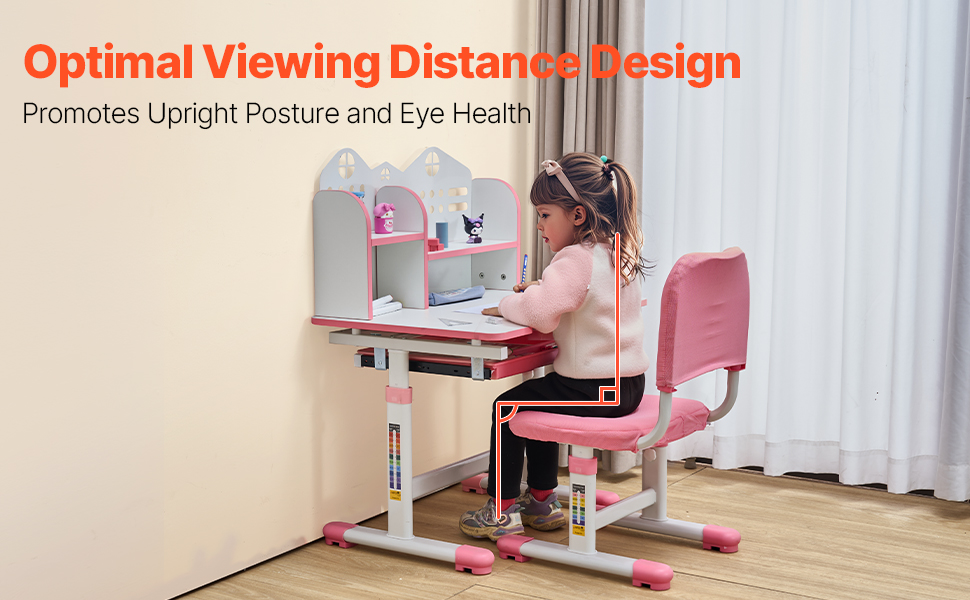 Kids Study Chair and Desk with Bookshelf & Drawer Adjustable Height ...