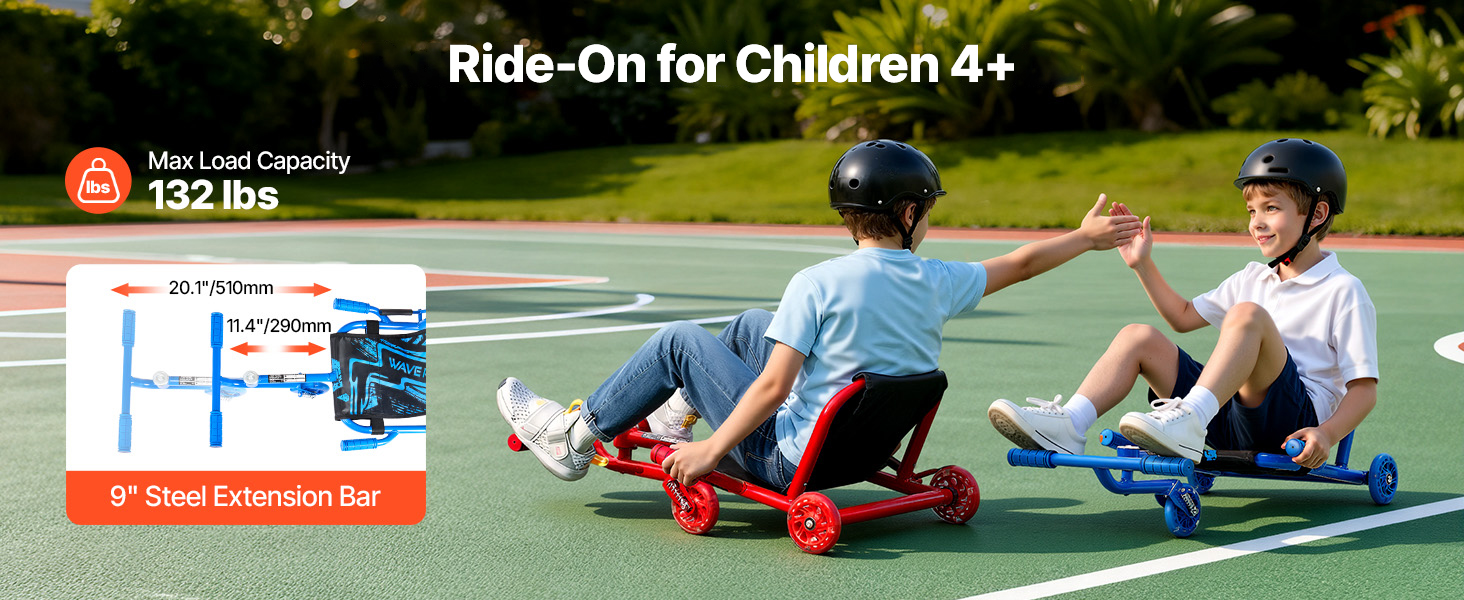Ride on Scooter 132 lbs Powered by Zig-Zag Motion Drift Cart for Kids ...