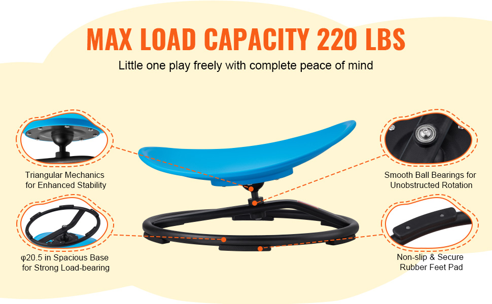 VEVOR Autistic Kids Spinning Chair 220 lbs Non Slip Sensory Swivel ...