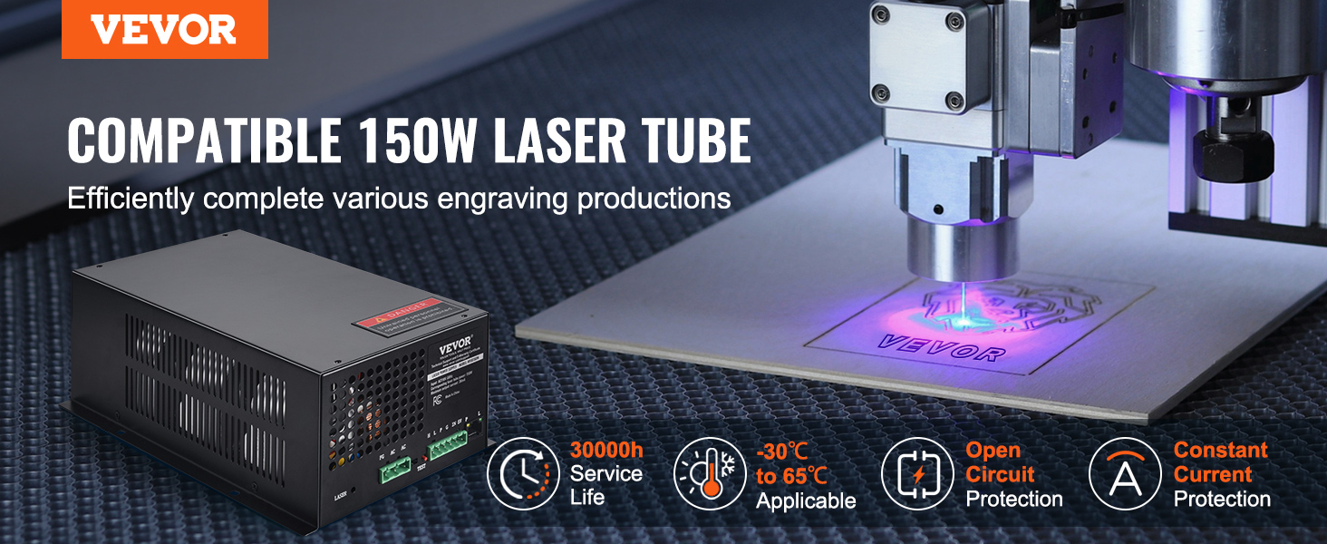 VEVOR CO2 Laser Power Supply for 150W Laser Tube Laser Engravers and ...