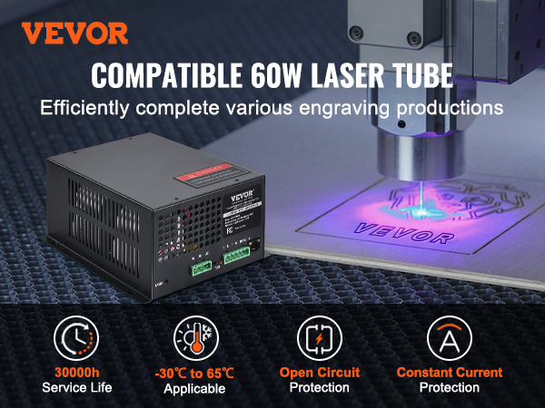 VEVOR CO2 Laser Power Supply for 60W Laser Tube Laser Engravers and ...