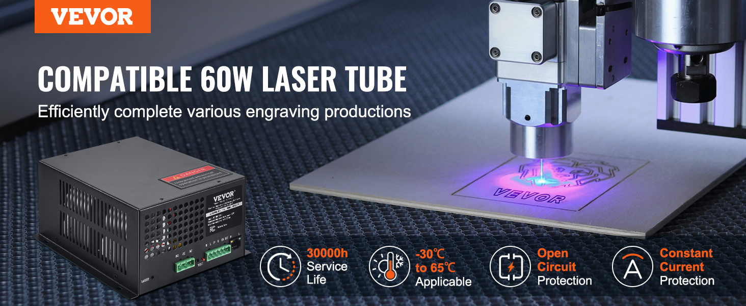 VEVOR CO2 Laser Power Supply for 60W Laser Tube Laser Engravers and ...