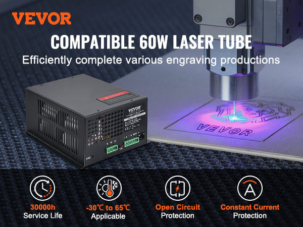 Sursă de alimentare cu laser CO2 VEVOR pentru tub laser de 60 W ...