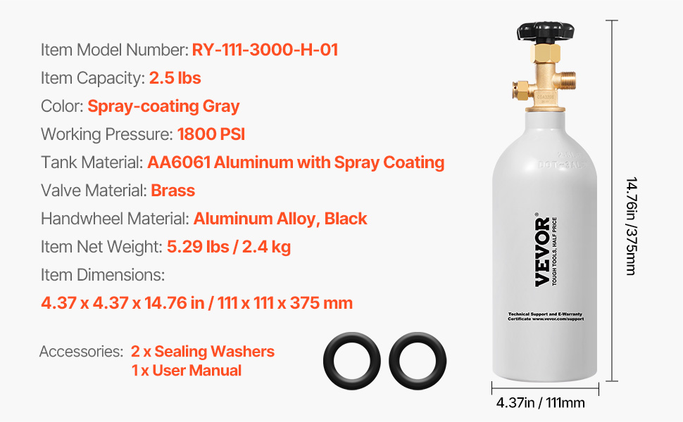 CO2 Tank 2.5 lbs New Aluminum Alloy Cylinder with CGA320 Valve DOT ...