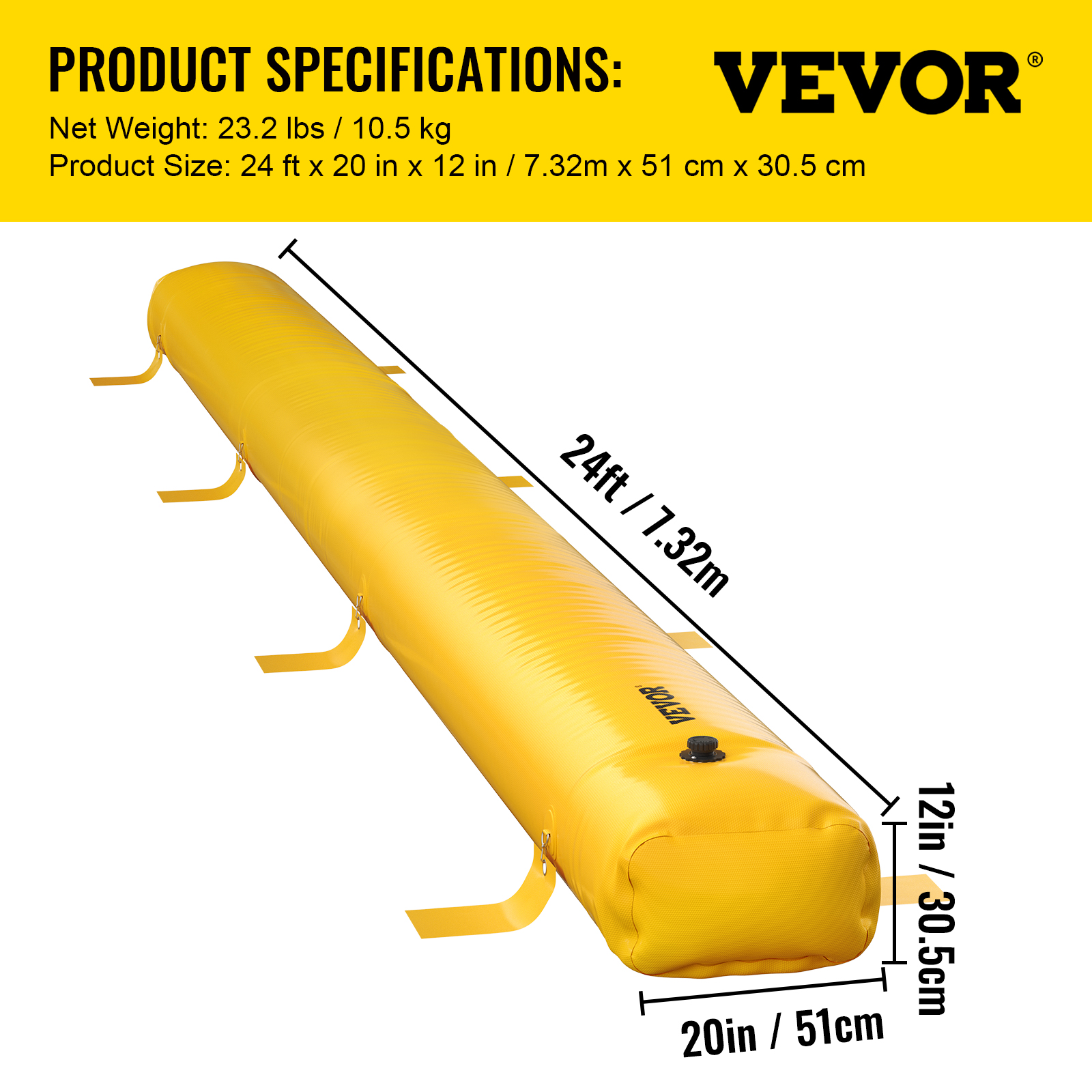 VEVOR Flood Barrier Hydro Barrier 24'/12' Length x 12"/6" Height Water ...