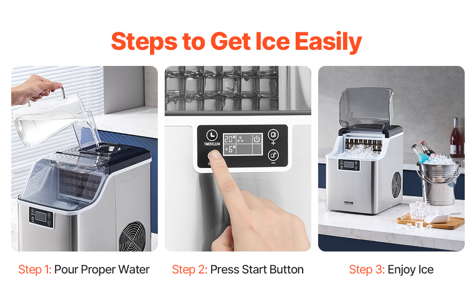 VEVOR Portable Countertop Ice Maker 45Lbs/24H Self-Cleaning with Scoop ...