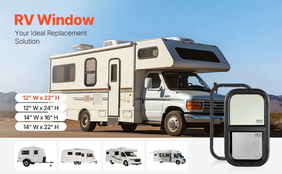 Vertical RV Window 12" W x 22" H Tinted Sliding RV Window & Net Screen ...