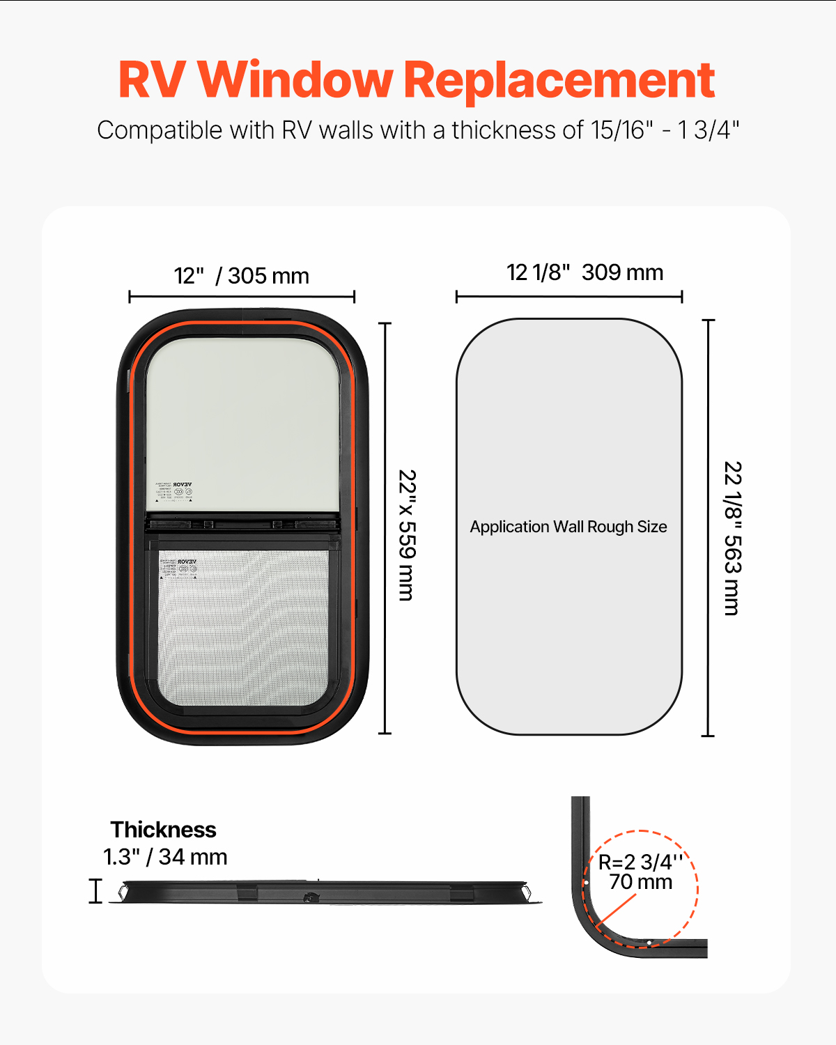 Exit/Vertical RV Window 14x16-36x22in Emergency Push Out Window W ...