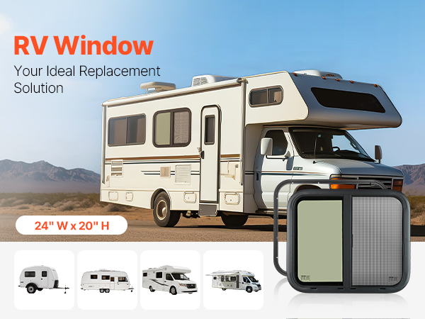 Horizontal RV Window 24"W x 20"H Tinted Sliding RV Window & Net Screen ...