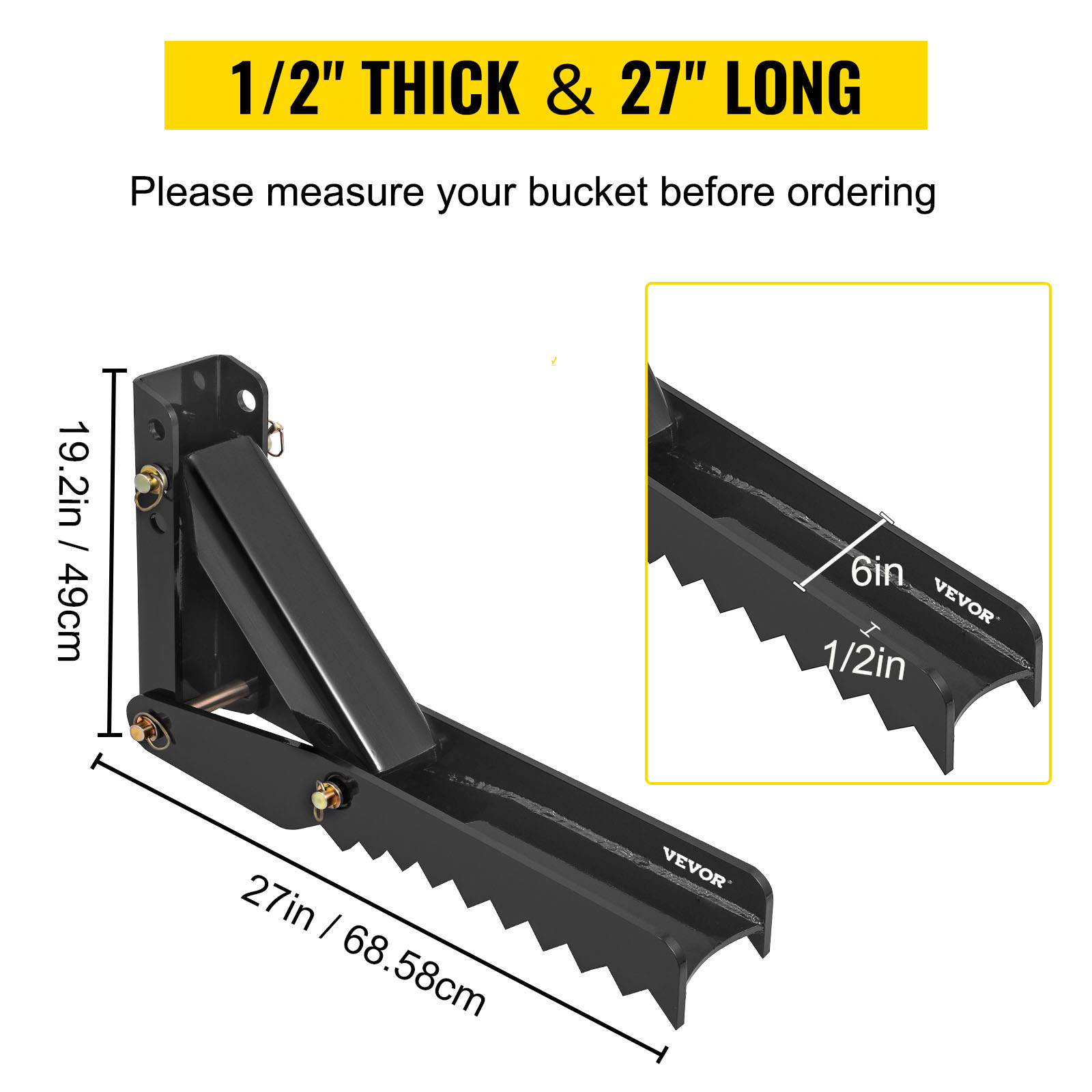 VEVOR 27" Backhoe Thumb, 1/2" Teeth Thickness Heavy Duty Excavator ...