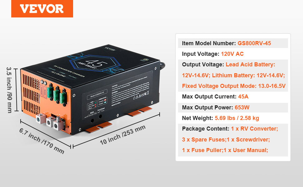 VEVOR RV Converter 45 Amp 110V AC to 12V DC RV Power Converter Battery ...