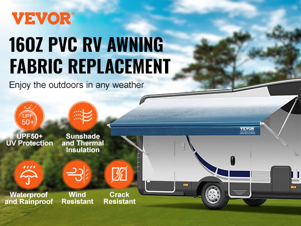VEVOR RV Awning Fabric Replacement, 11'2" Fabric Length for 12' Awning ...