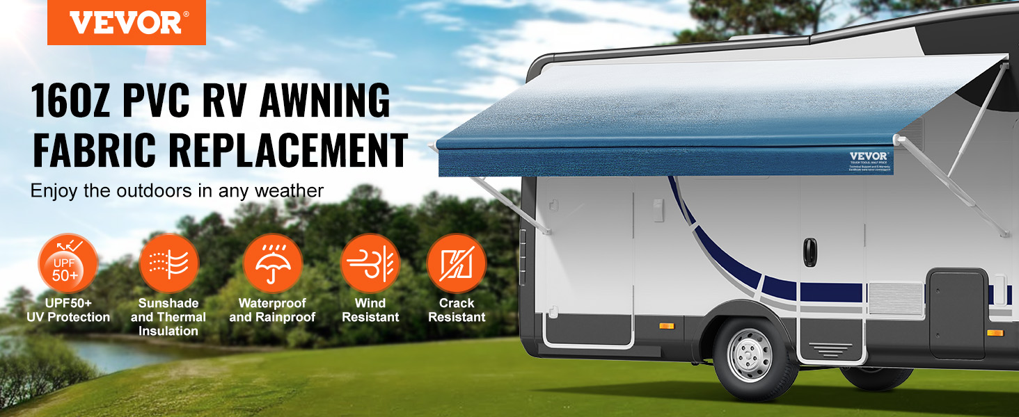 VEVOR RV Awning Fabric Replacement, 11'2" Fabric Length for 12' Awning ...