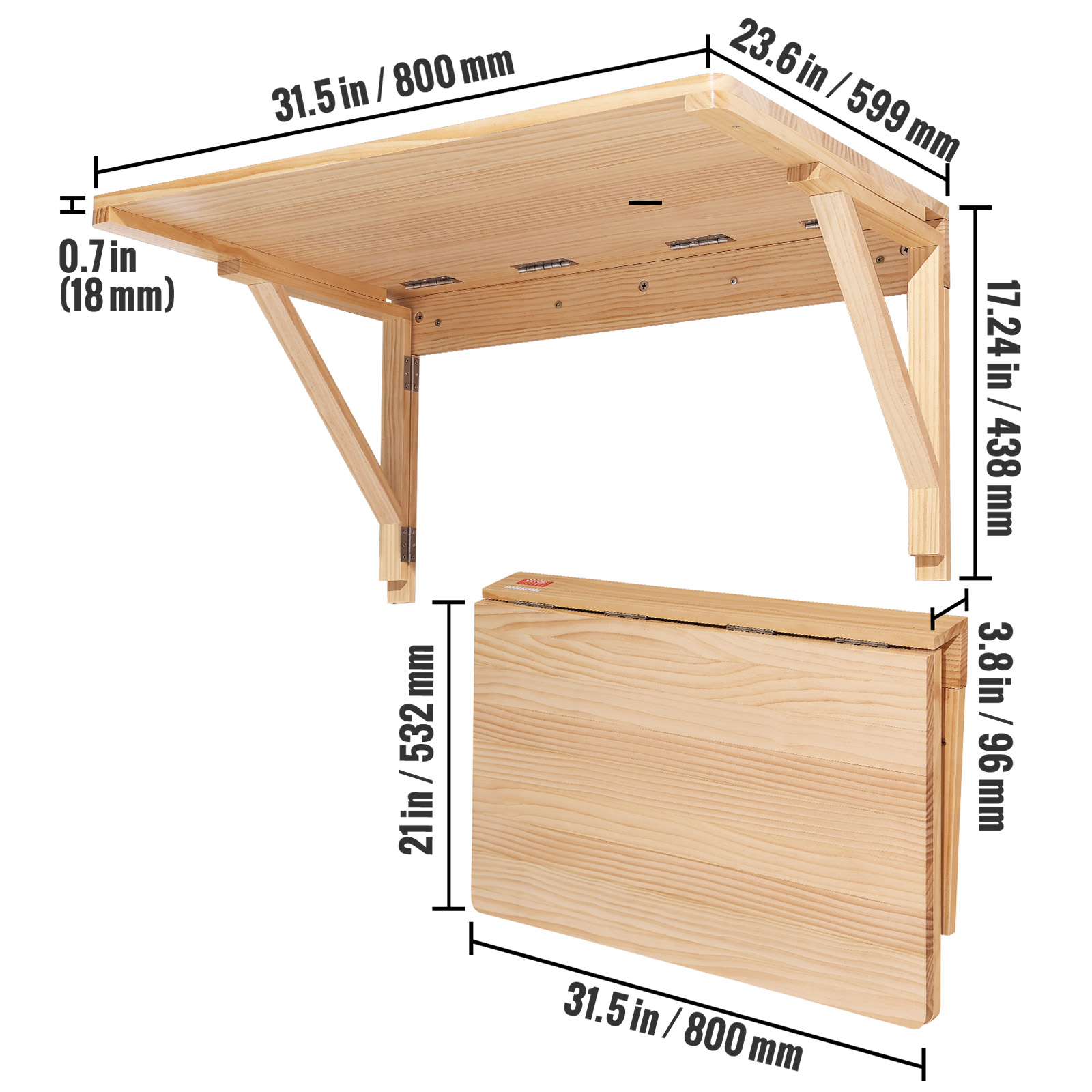 VEVOR Table Murale Rabattable 80x59,9x43,8 cm Bureau Mural Rabattable ...