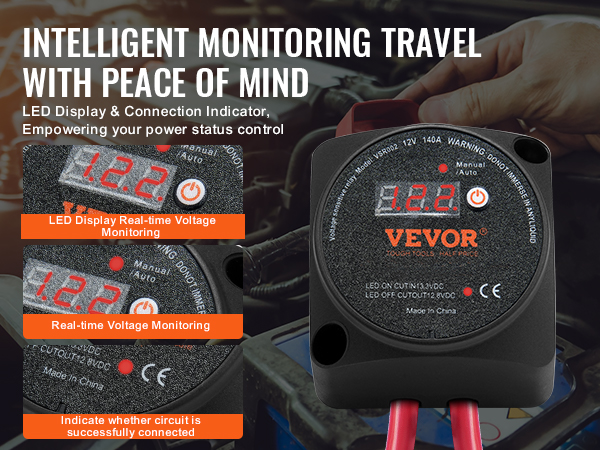 VEVOR Dual Battery Isolator Kit, 12V 140Amp, Manual and Auto Modes VSR ...