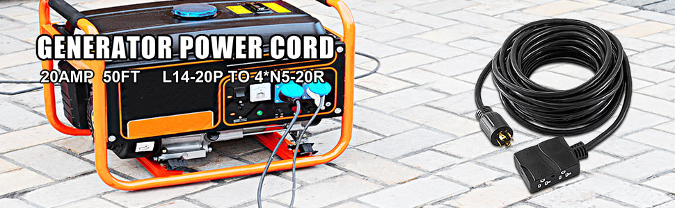 Generator Power Cord Extension Cord 50FT 20A L14-20P to 4*N5-20R ...