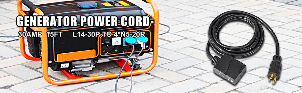VEVOR Generator Power Cord 15FT 30A Duplex-Style L14-30P to 4N5-20R ...