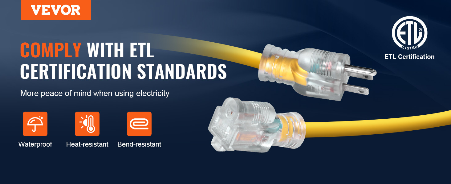 VEVOR 15-Amp Generator Extension Cord, 25 Feet, 125V 1875W Heavy Duty ...