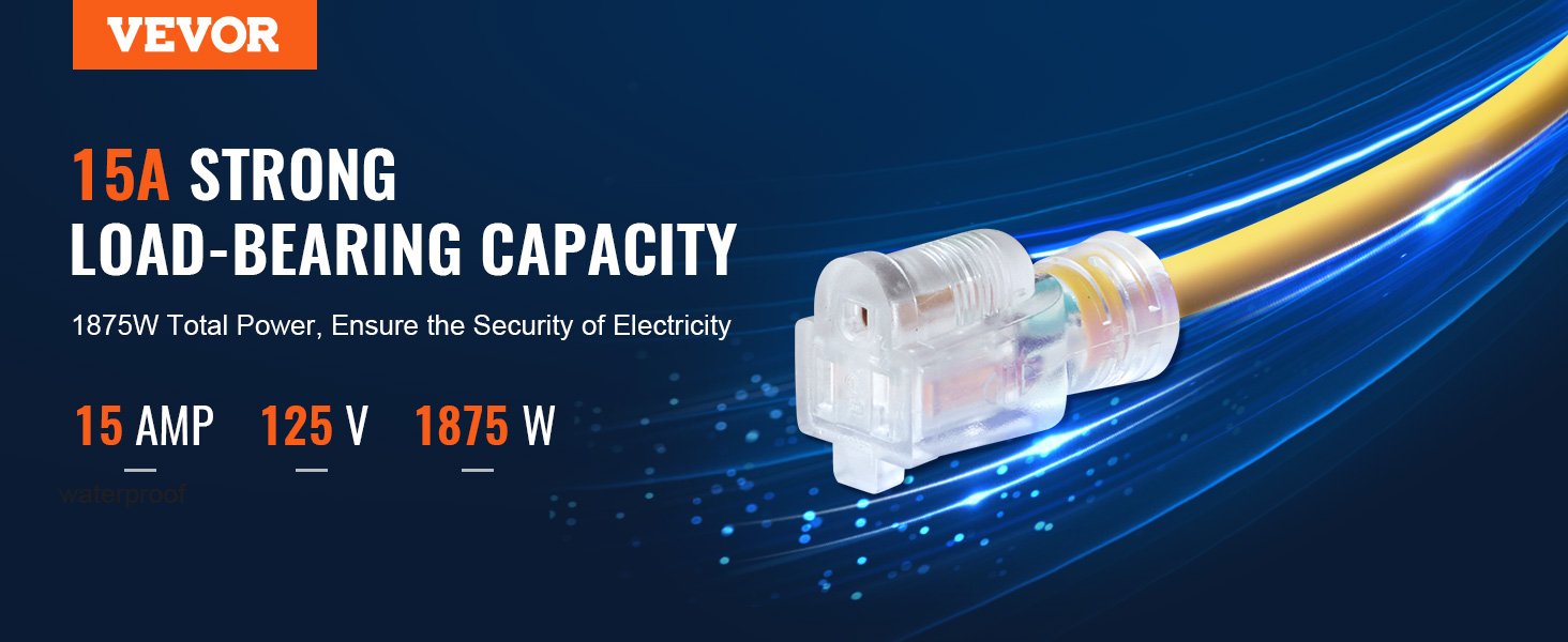 VEVOR 15-Amp Generator Extension Cord, 25 Feet, 125V 1875W Heavy Duty ...