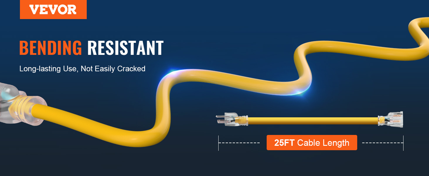 VEVOR 15-Amp Generator Extension Cord, 25 Feet, 125V 1875W Heavy Duty ...