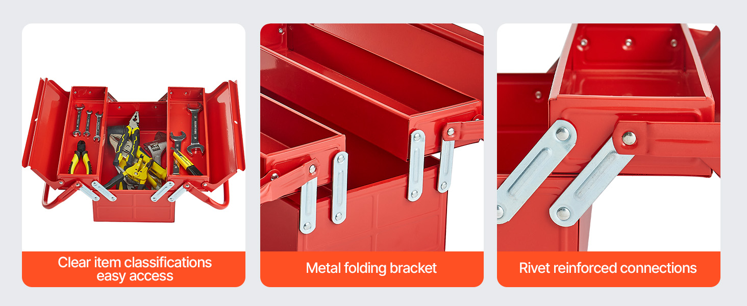 VEVOR Tool Box 14-inch 2-Tier 3-Tray Folding Cantilever Toolbox with ...