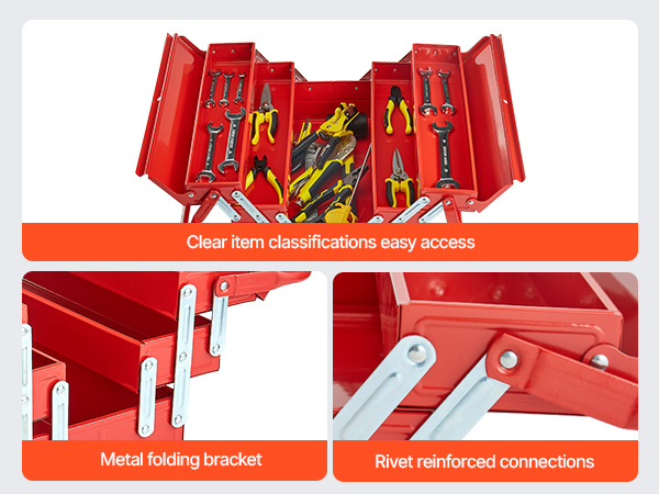 VEVOR Tool Box 18-inch 3-Tier 5-Tray Folding Cantilever Toolbox with ...