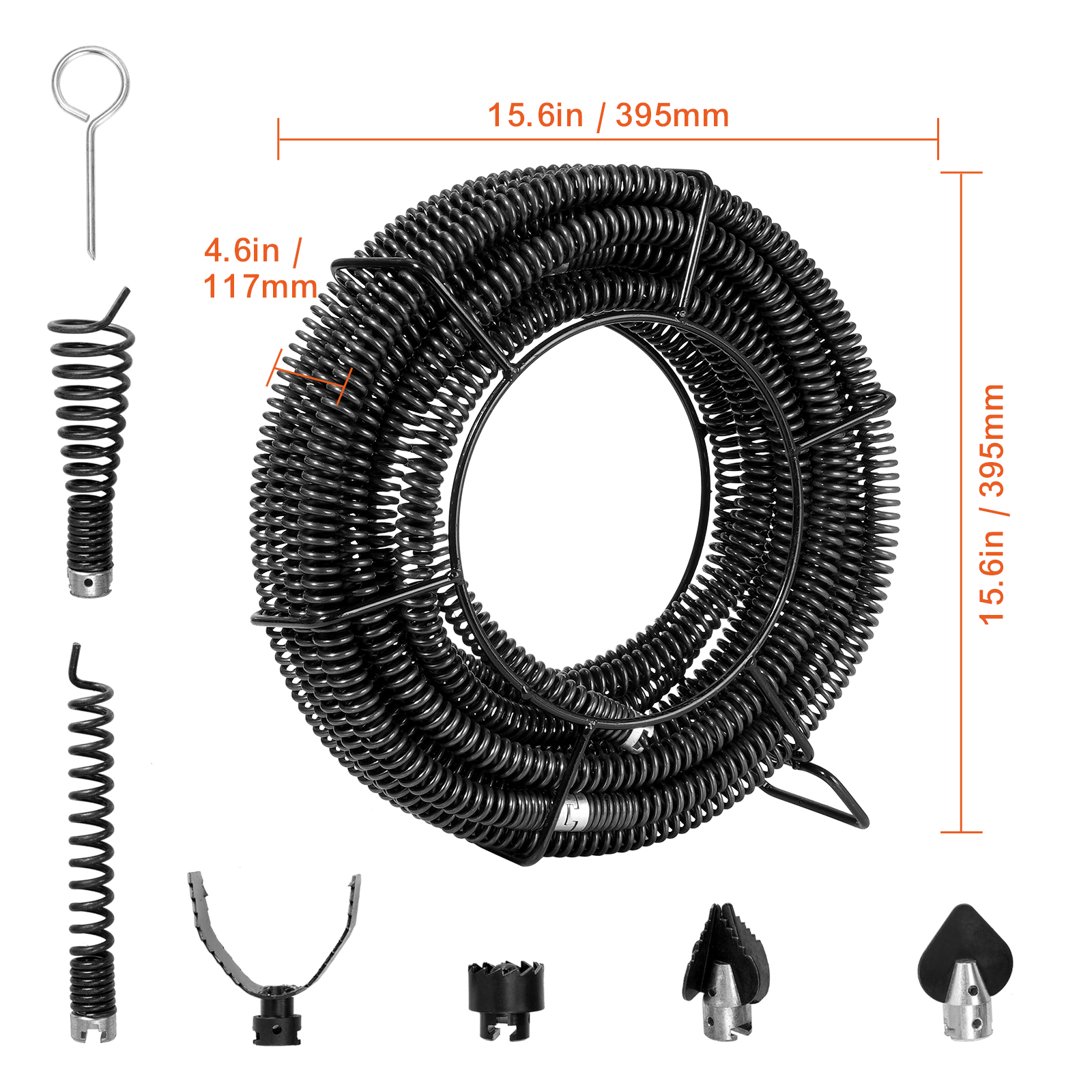 Mophorn Drain Cleaning Cable 45 FT x 7/8 Inch, Professional Sectional ...