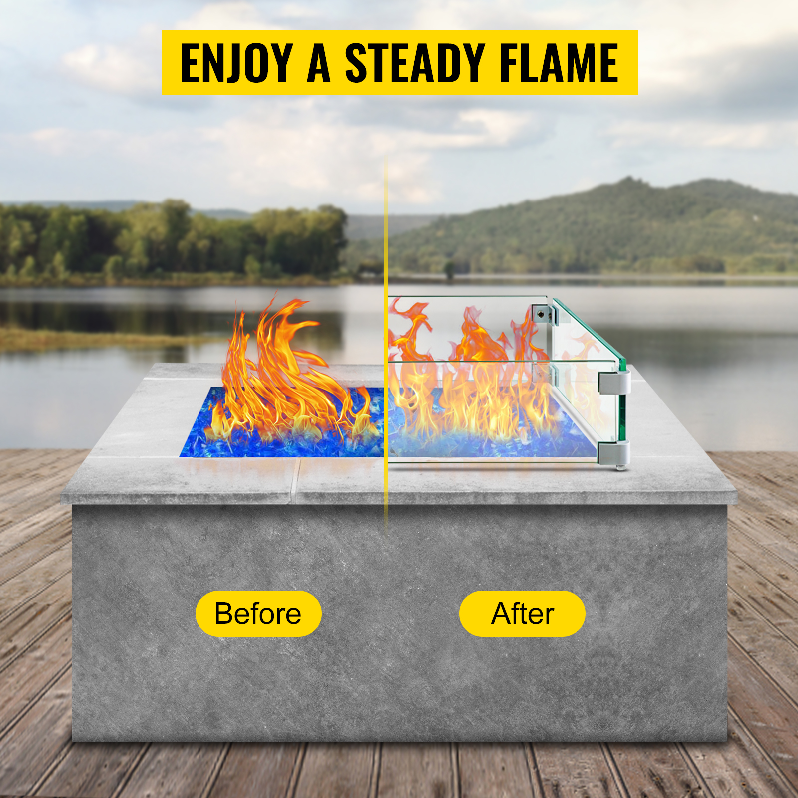 VEVOR Fire Pit Wind Guard 21 x 21 x 6 Inch Glass Flame Guard, Rectangle ...
