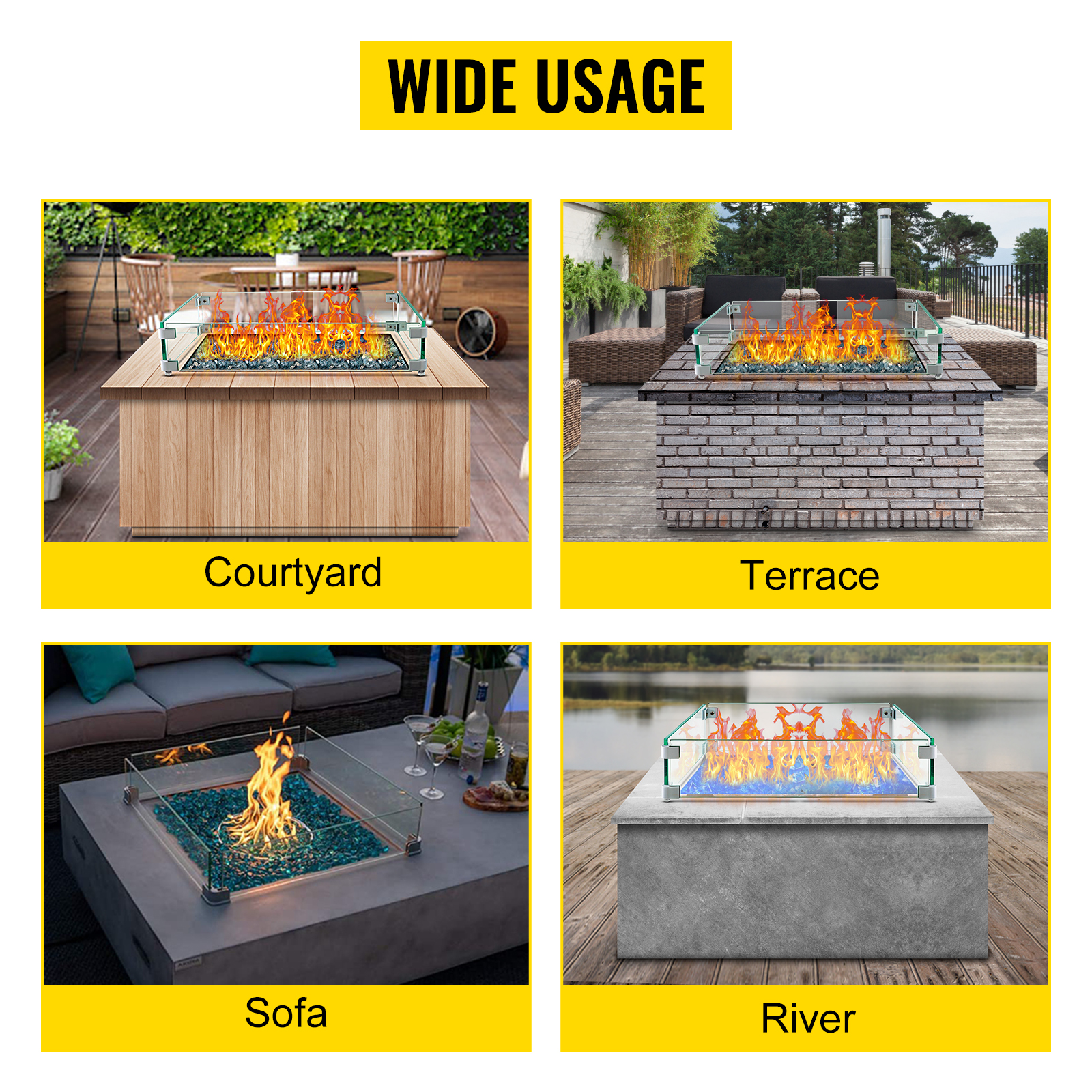 VEVOR Fire Pit Wind Guard 21 x 21 x 6 Inch Glass Flame Guard, Rectangle ...