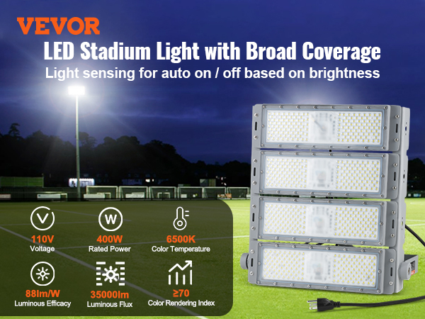 VEVOR LED Stadium Light, 400W 35000LM LED Flood Light, 6500K Daylight ...