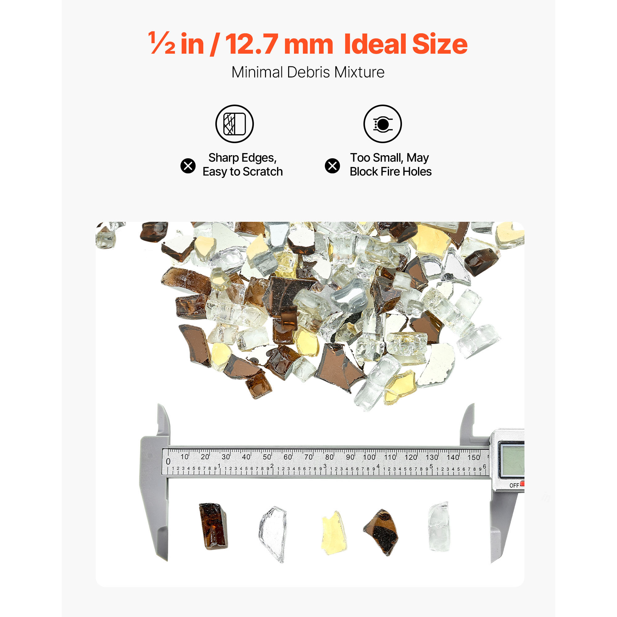 Mophorn Fire Glass, 10 LBS / 4.5 KG Heat-Resistant Fireplace Stones, 1/ ...