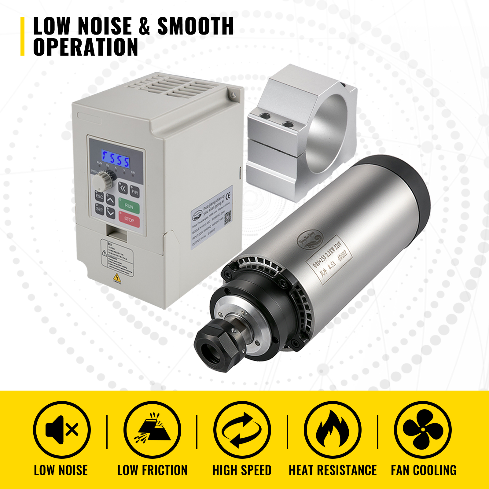 VEVOR 2.2KW CNC Air Cooled Spindle Motor Kits ER20 24000 RPM 220V VFD 80mm Clamp | VEVOR AU