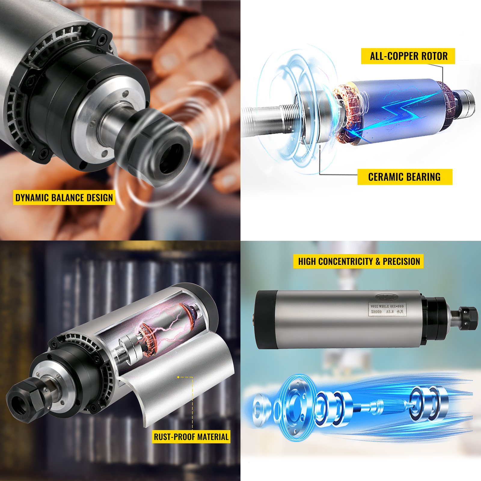 VEVOR 2.2KW CNC Air Cooled Spindle Motor Kits ER20 24000 RPM 220V VFD 80mm Clamp | VEVOR AU