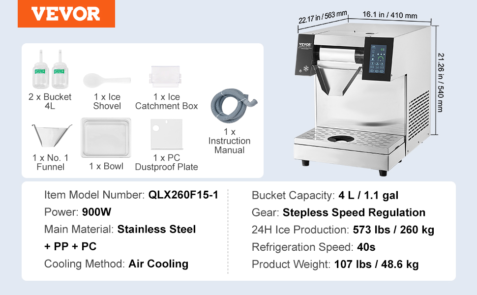 Commercial Snowflake Ice Machine 573LBS/24H Stainless Steel for Ice ...