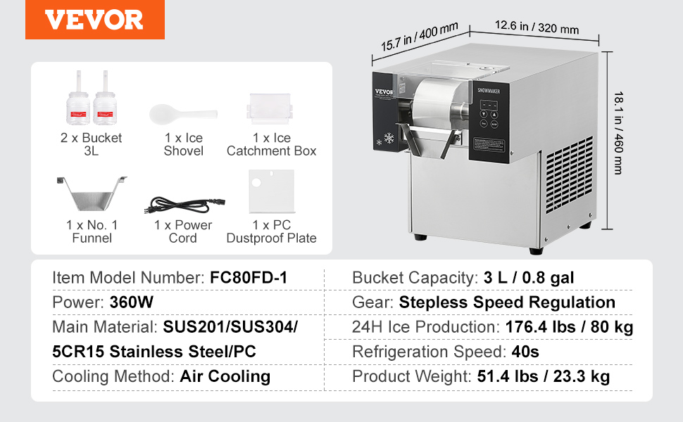 VEVOR Commercial Snowflake Ice Machine 176LBS/24H Stainless Steel for ...