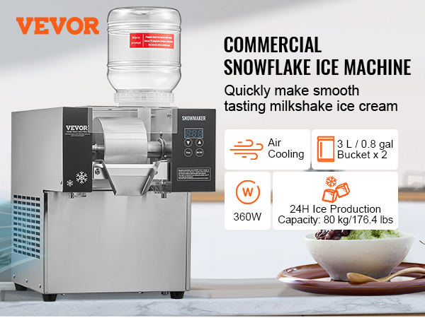 VEVOR Commercial Snowflake Ice Machine 176LBS/24H Stainless Steel for ...