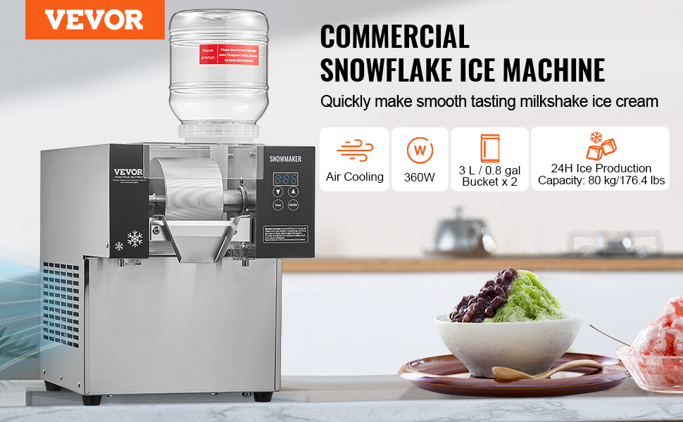 Commercial Snowflake Ice Machine 176LBS/24H Stainless Steel for Ice ...