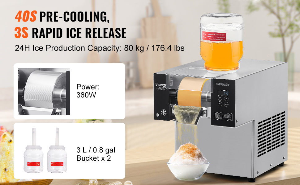 Ice Shaver Commercial Snowflake Ice Machine, 750W Speed Adjustable Snow ...