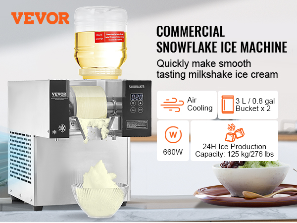 VEVOR Commercial Snowflake Ice Machine 276LBS/24H Stainless Steel for ...