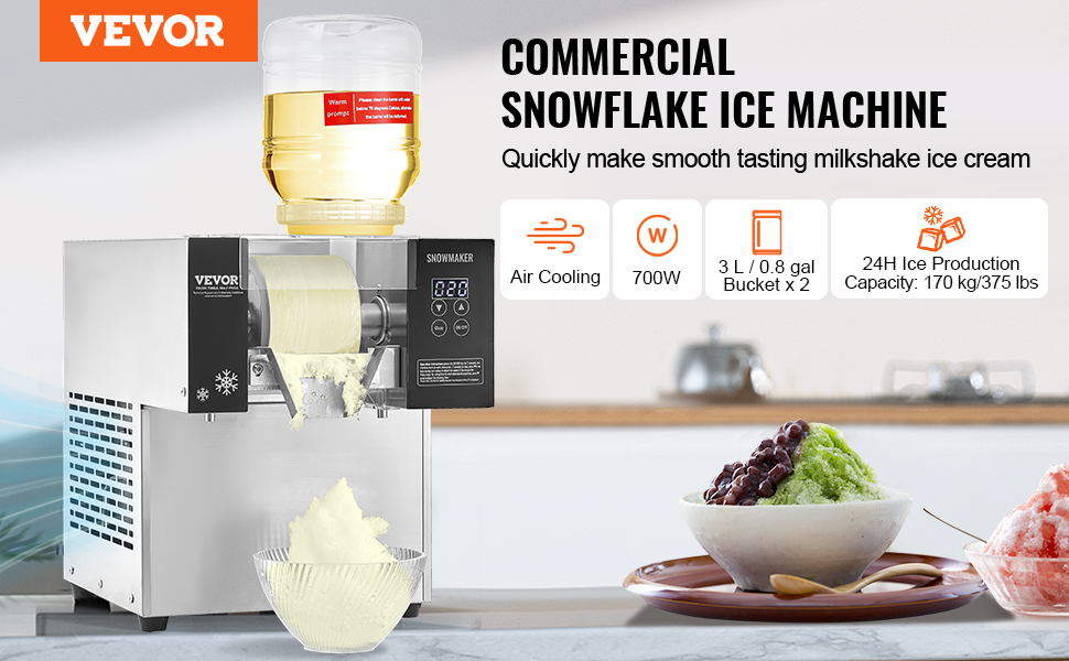 VEVOR Commercial Snowflake Ice Machine 375LBS/24H Stainless Steel for ...