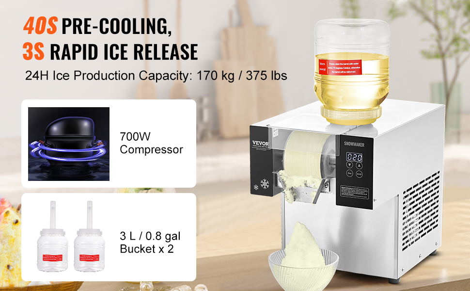 Commercial Snowflake Ice Machine 375LBS/24H Stainless Steel for Ice ...