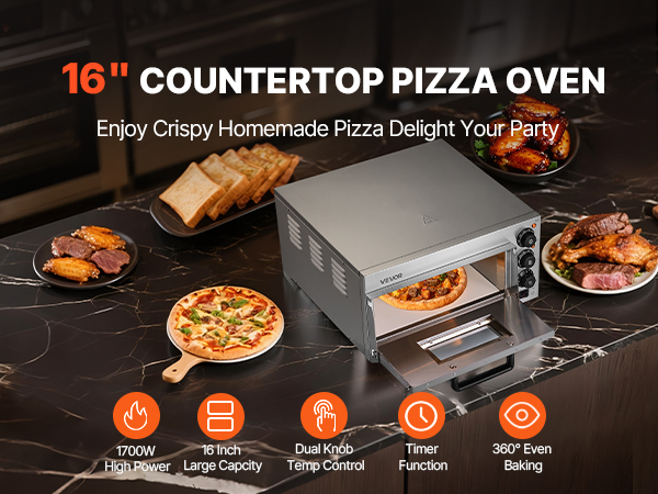 VEVOR kommersiell pizzaugn Elektrisk pizzaugn för 16" pizza inomhus ...