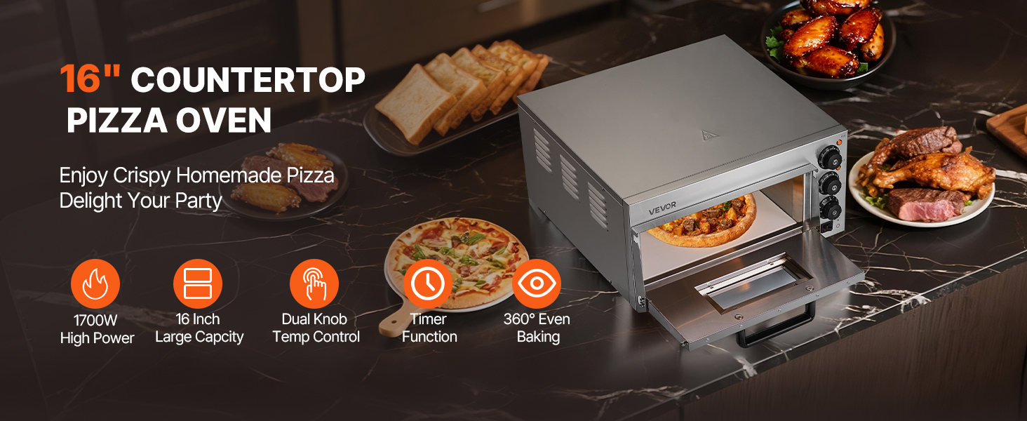 VEVOR kommersiell pizzaugn Elektrisk pizzaugn för 16" pizza inomhus ...