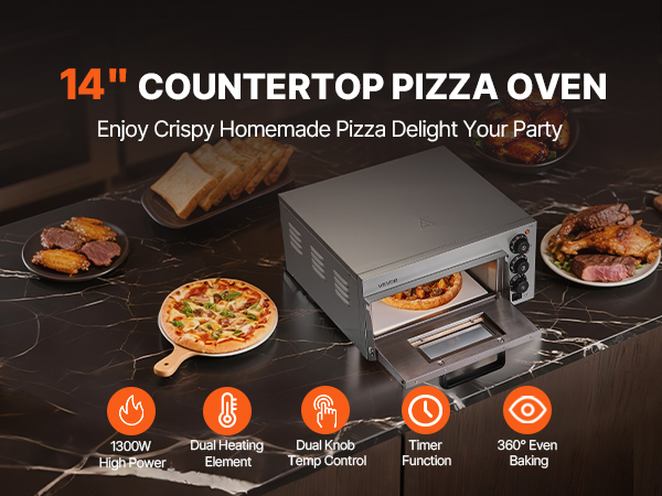 VEVOR kommersiell pizzaugn Elektrisk pizzaugn för 14" pizza inomhus ...