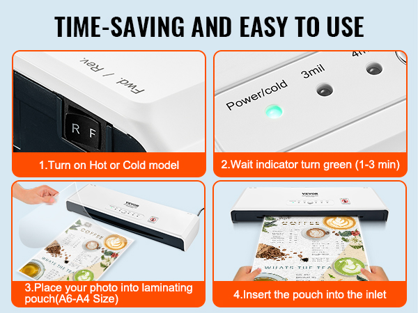 VEVOR Laminator, 13-inch Laminating Machine, 4 Rollers Hot and Cold ...