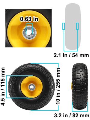 Mophorn Solid PU Run-Flat Tire Wheel, 10", 2-Pack, 400 lbs Dynamic Load ...