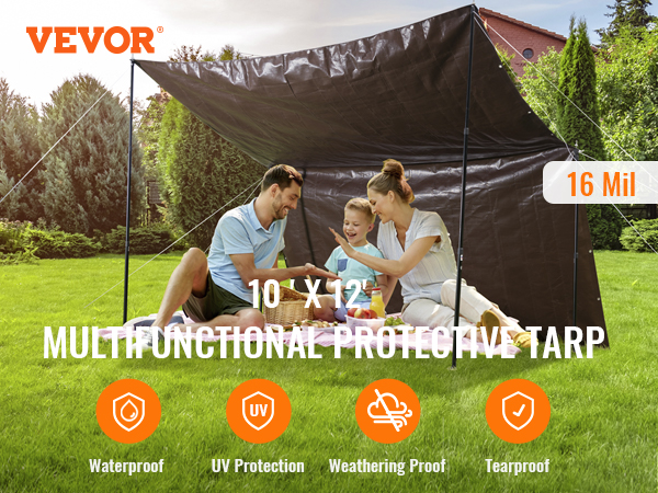 VEVOR Tarp Waterproof 10x12 ft, 16 Mil Extra Thick Plastic Poly Blue ...