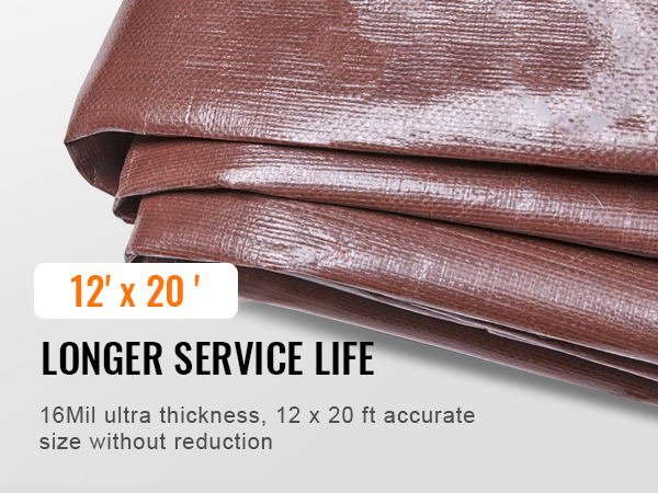 VEVOR Tarp 12x20 ft 16 Mil Thick, Waterproof Tear Proof Poly Plastic ...