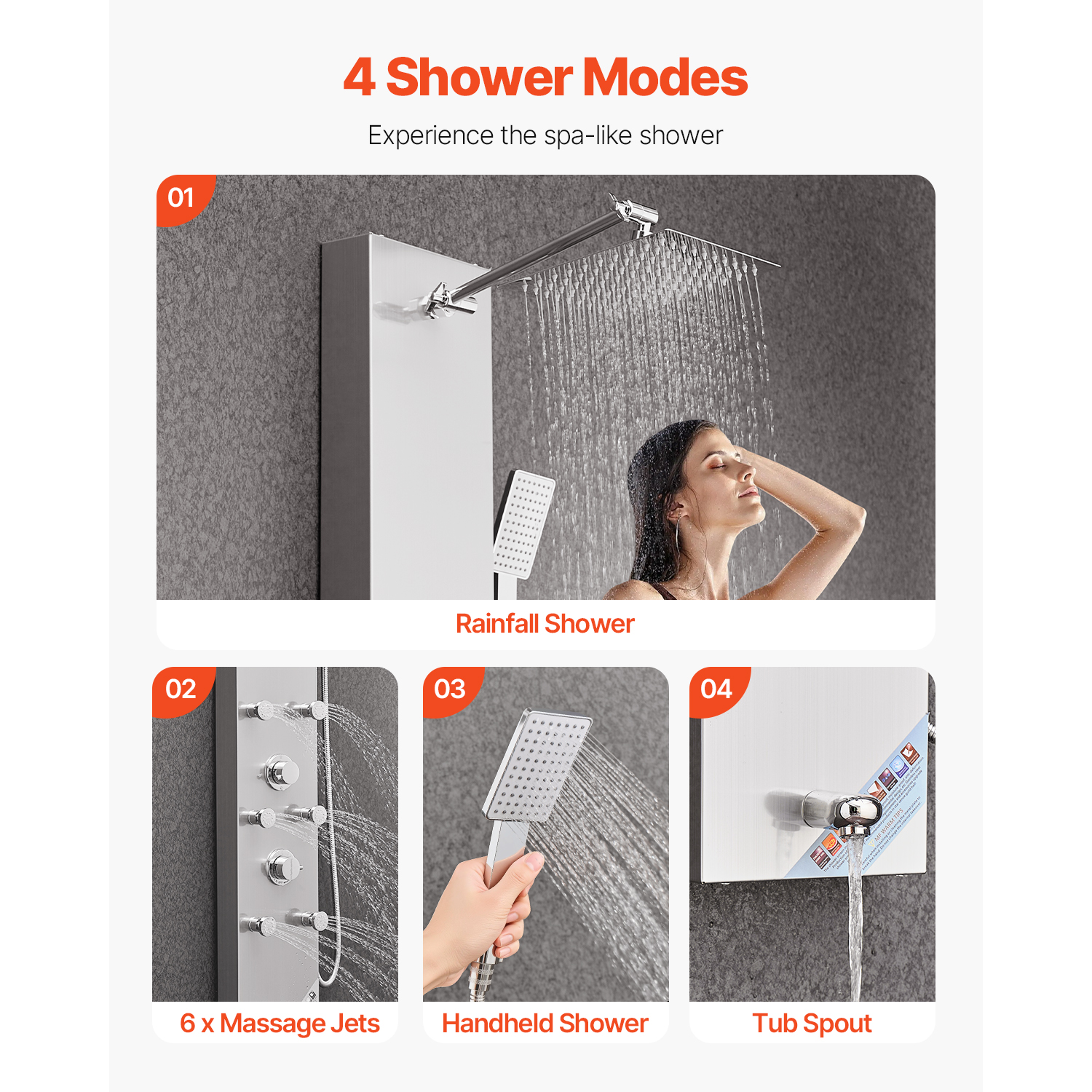 Mophorn 49-Inch Brushed Stainless Steel Shower Panel System with LED ...