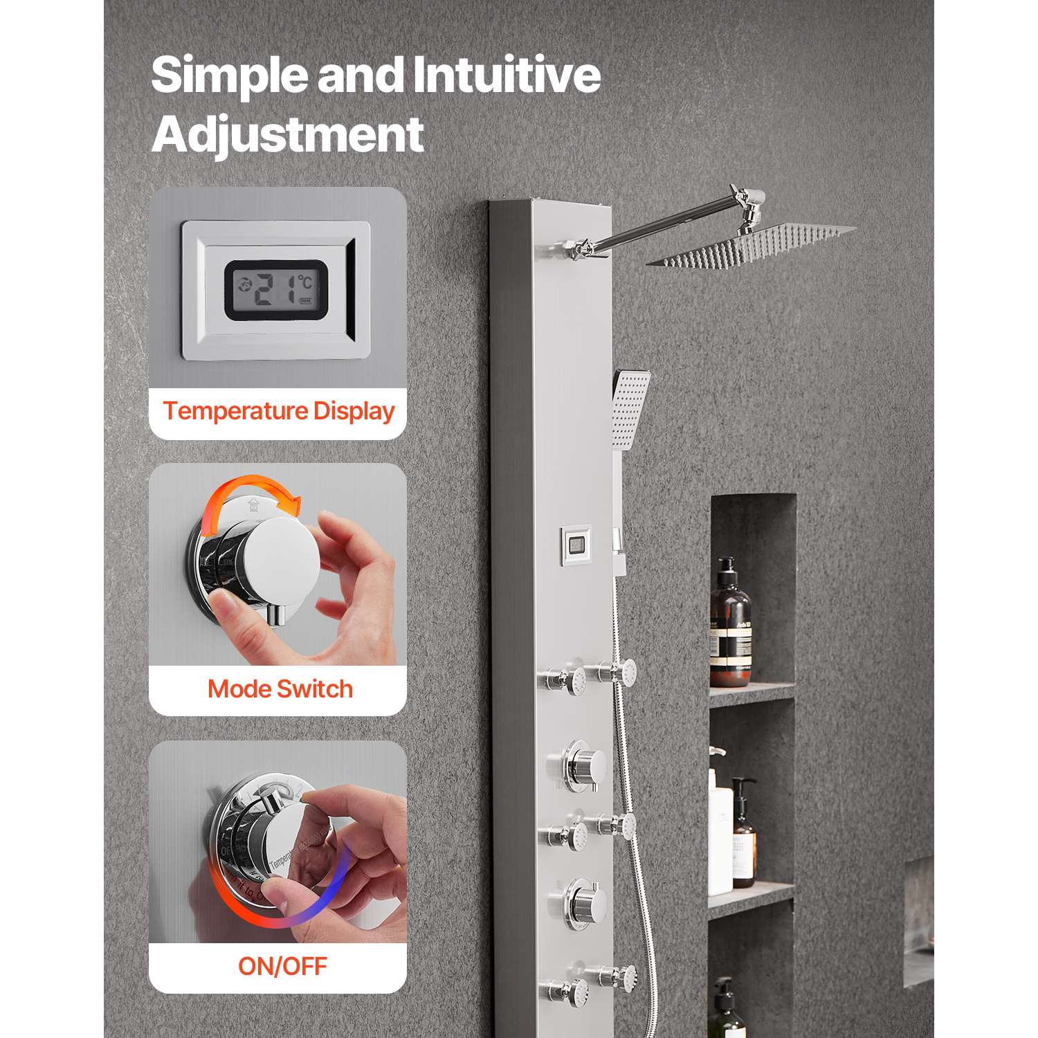 Mophorn 49-Inch Brushed Stainless Steel Shower Panel System with LED ...